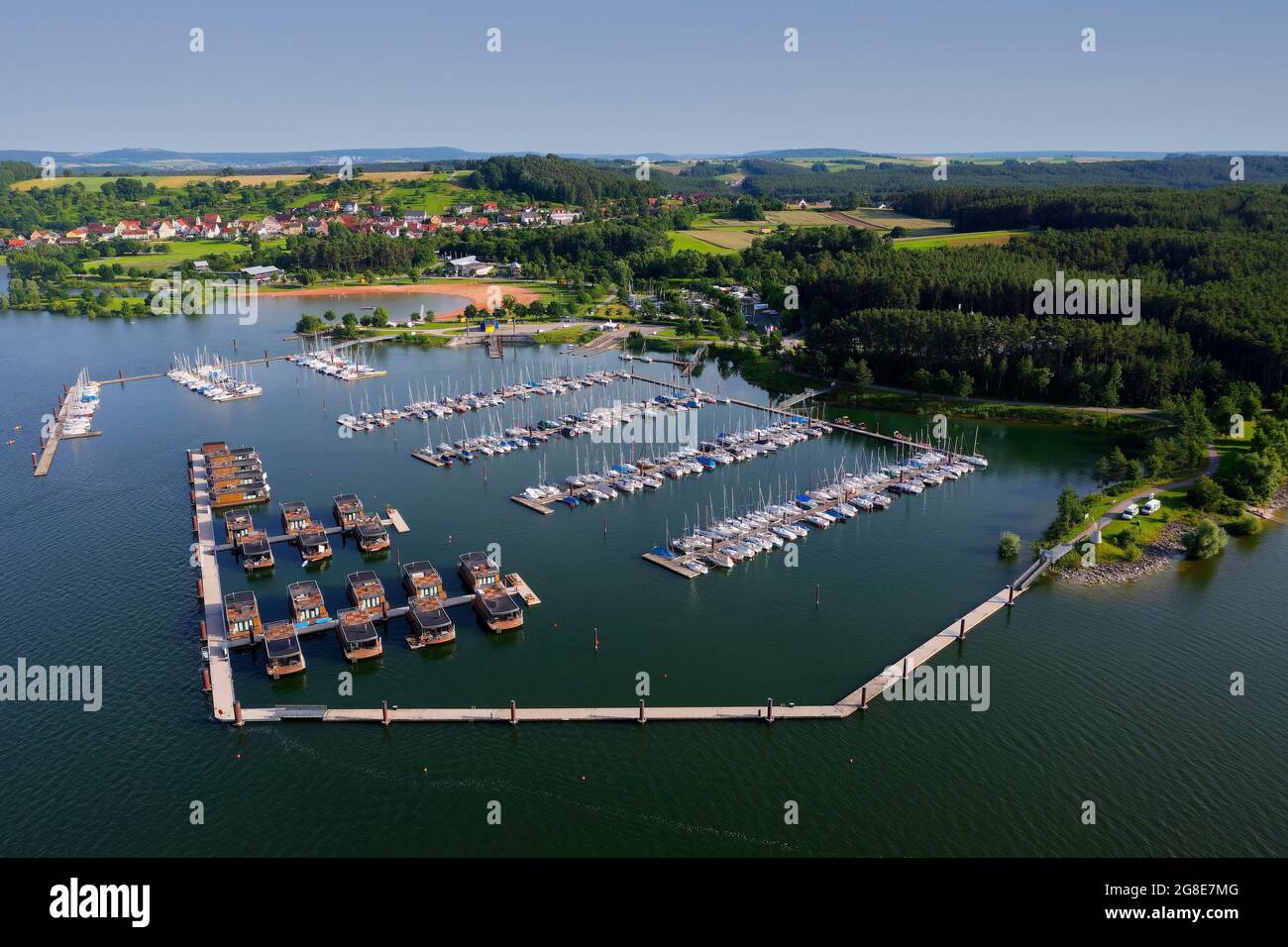 Aerial view, in front Floating Village at the Brombachsee, behind it ...