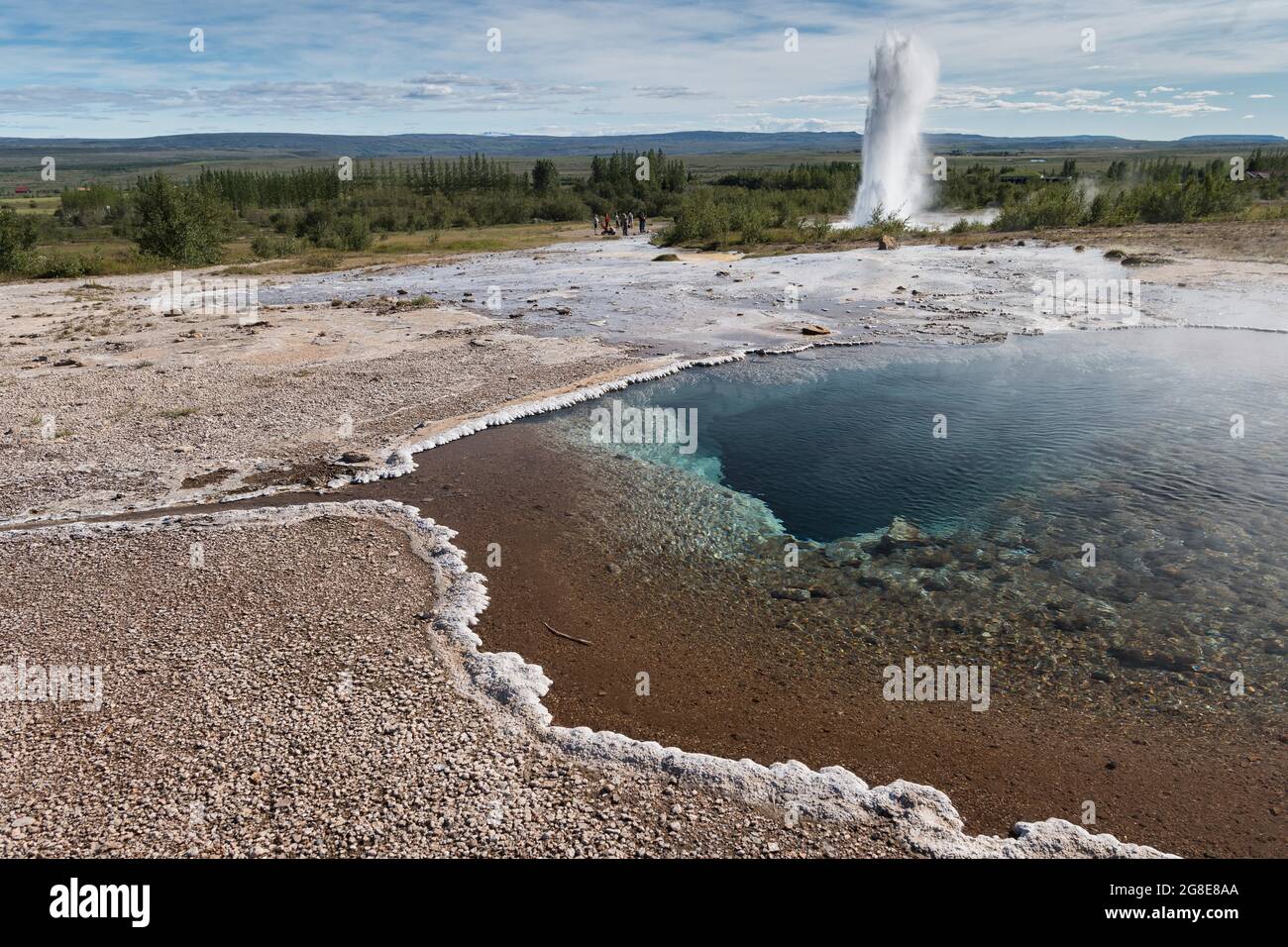 Thermal spring and eruption Geysir Strokkur, geothermal area Haukadalur ...