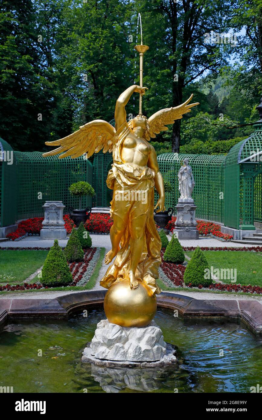Golden fountain figure of the goddess of fate Fama, west parterre ...