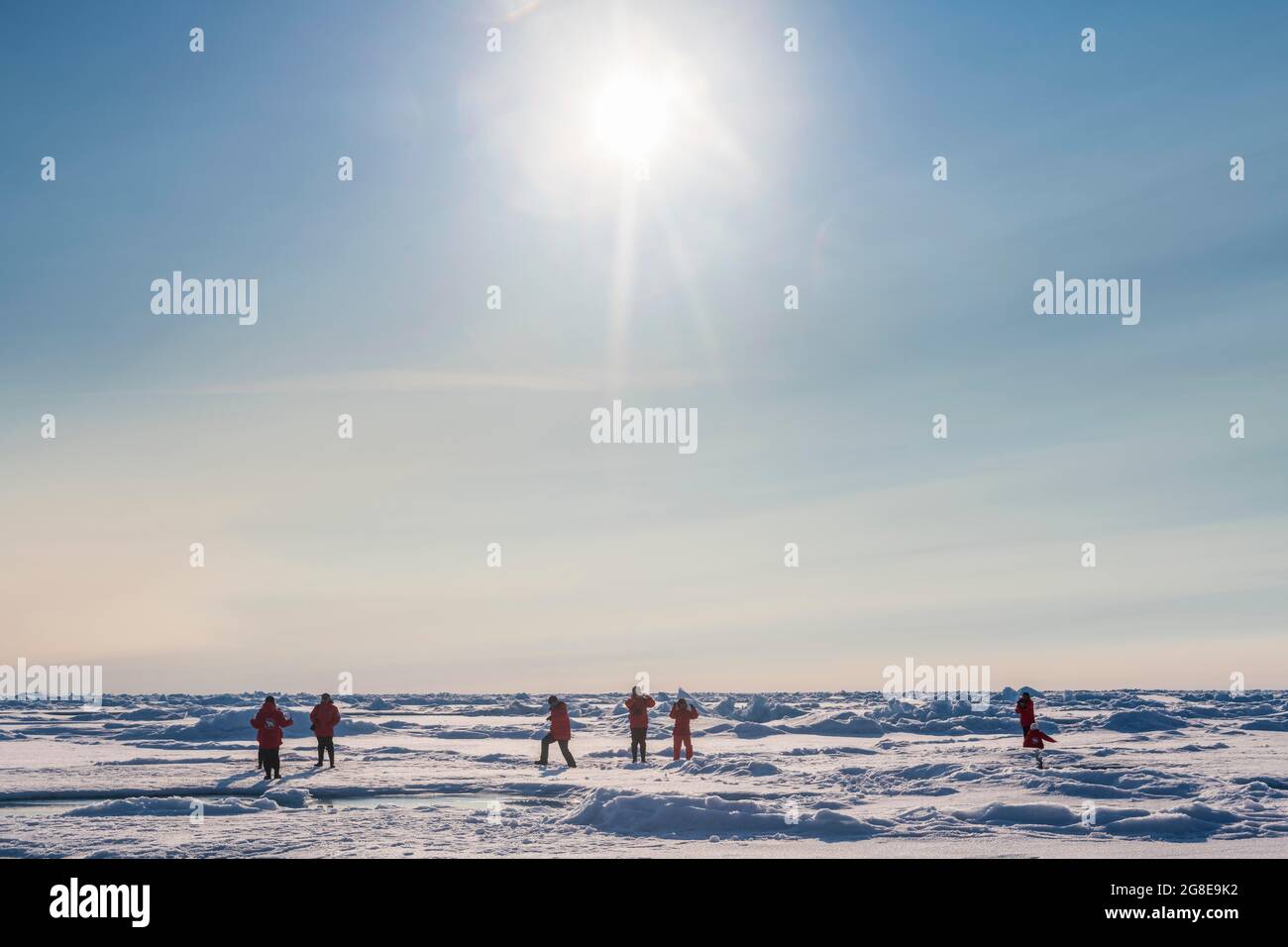 People doing a hike on the ice of the North Pole, Arctic Stock Photo ...