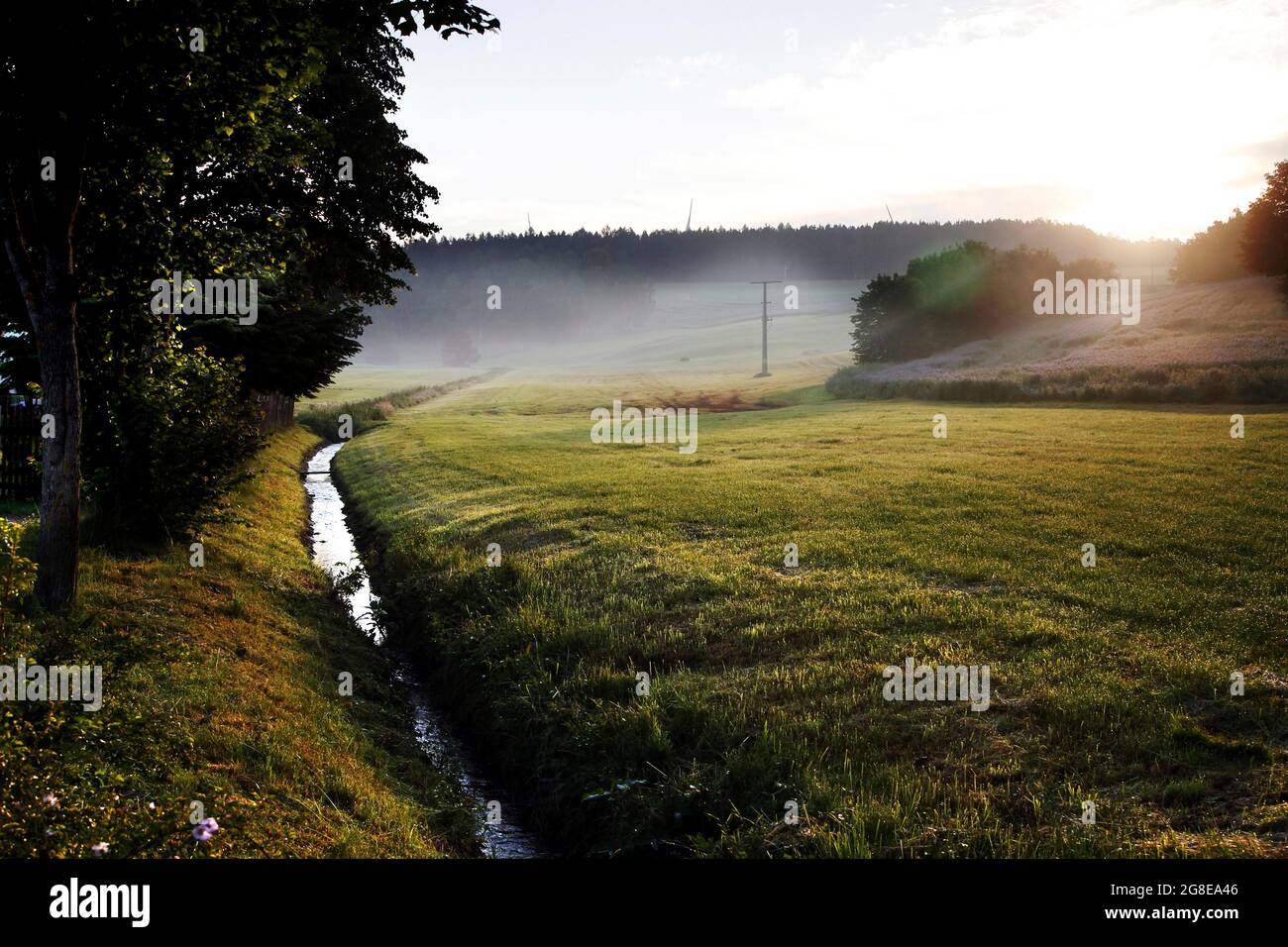 Morning atmosphere at the Tannbach in Moedlareuth, former divided town ...