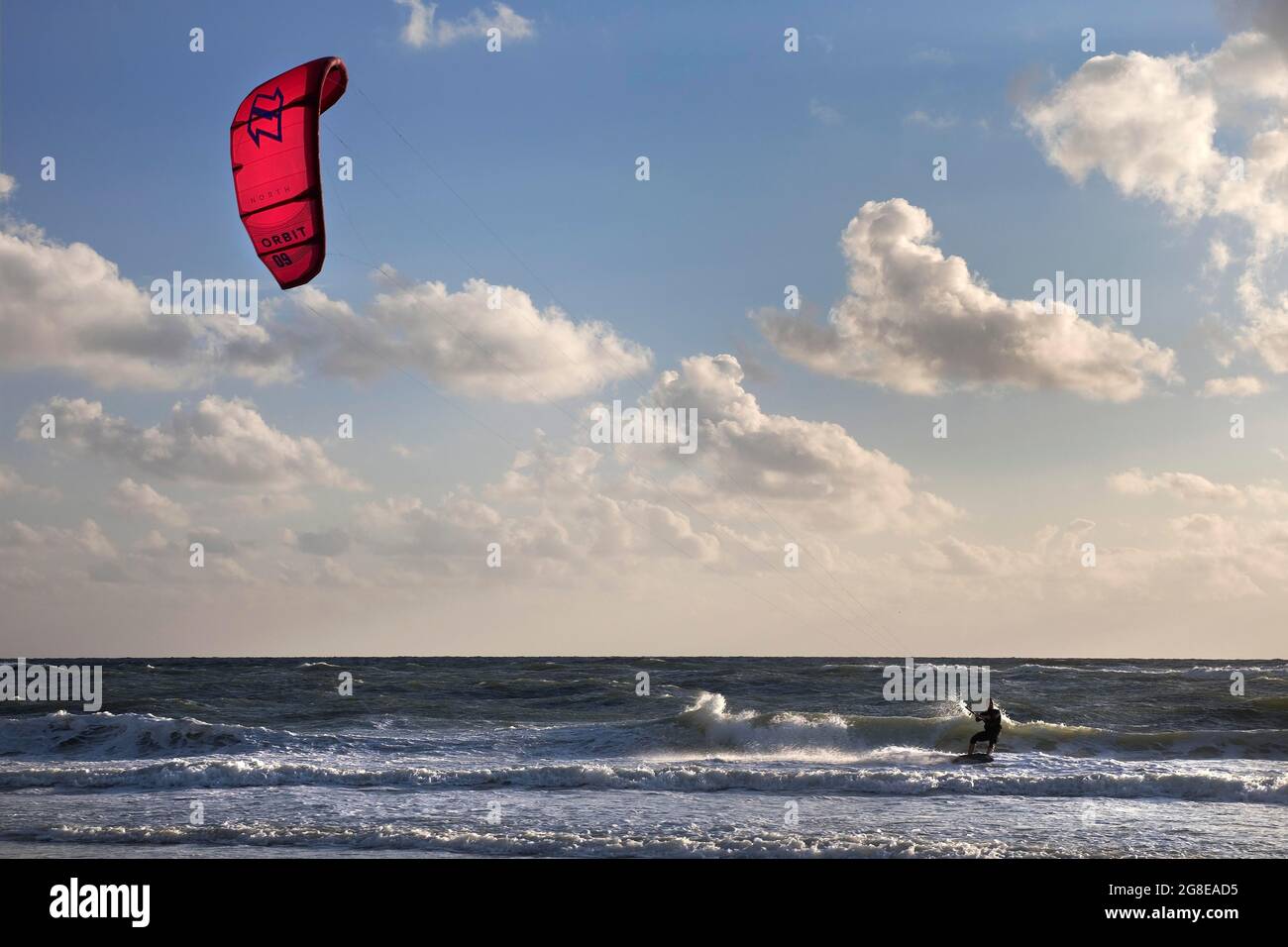 Kite surfer in the surf, North Sea, West Coast Hoernum, Sylt, North ...