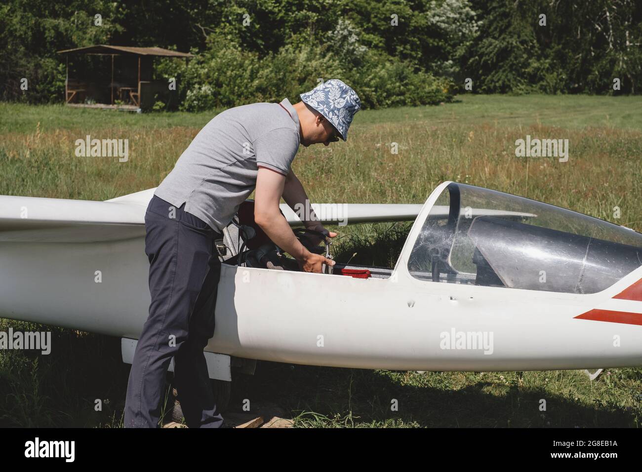 Glider pilot getting ready for the flight on motorless fixed-wing ...