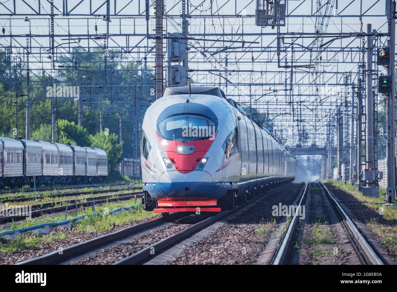 Highspeed train approaches to the platform. Moscow. Russia Stock Photo ...