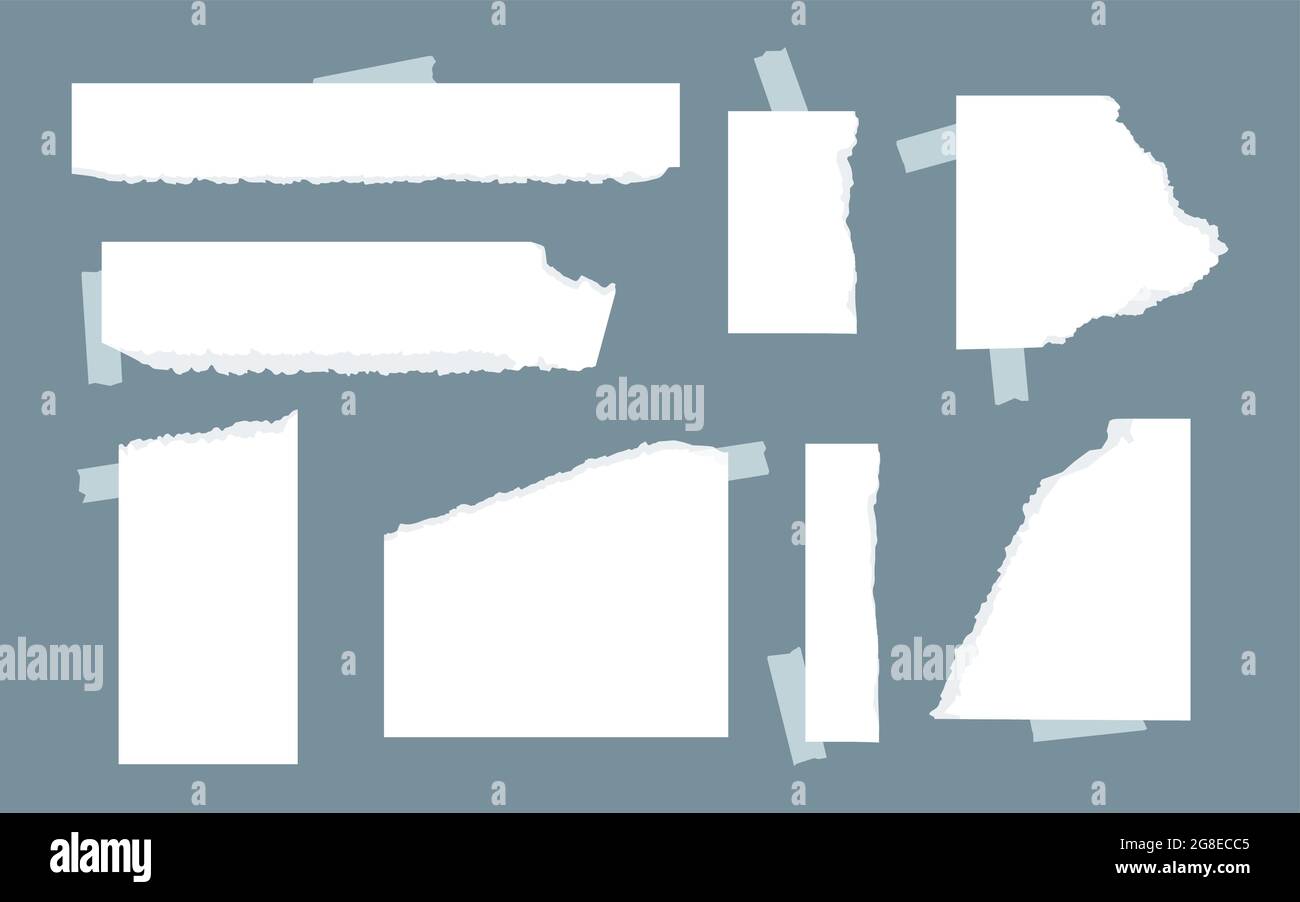 Set of pieces white torn paper with scotch tape. Various shapes for ...