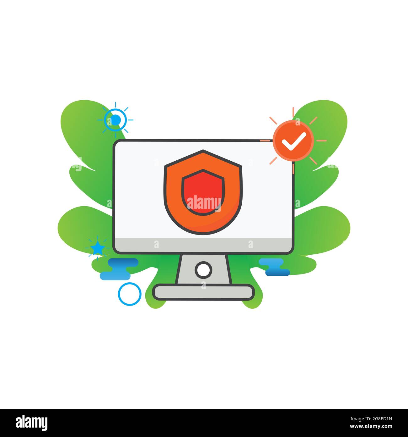computer with checmark icon. job done illustration. Flat vector icon ...