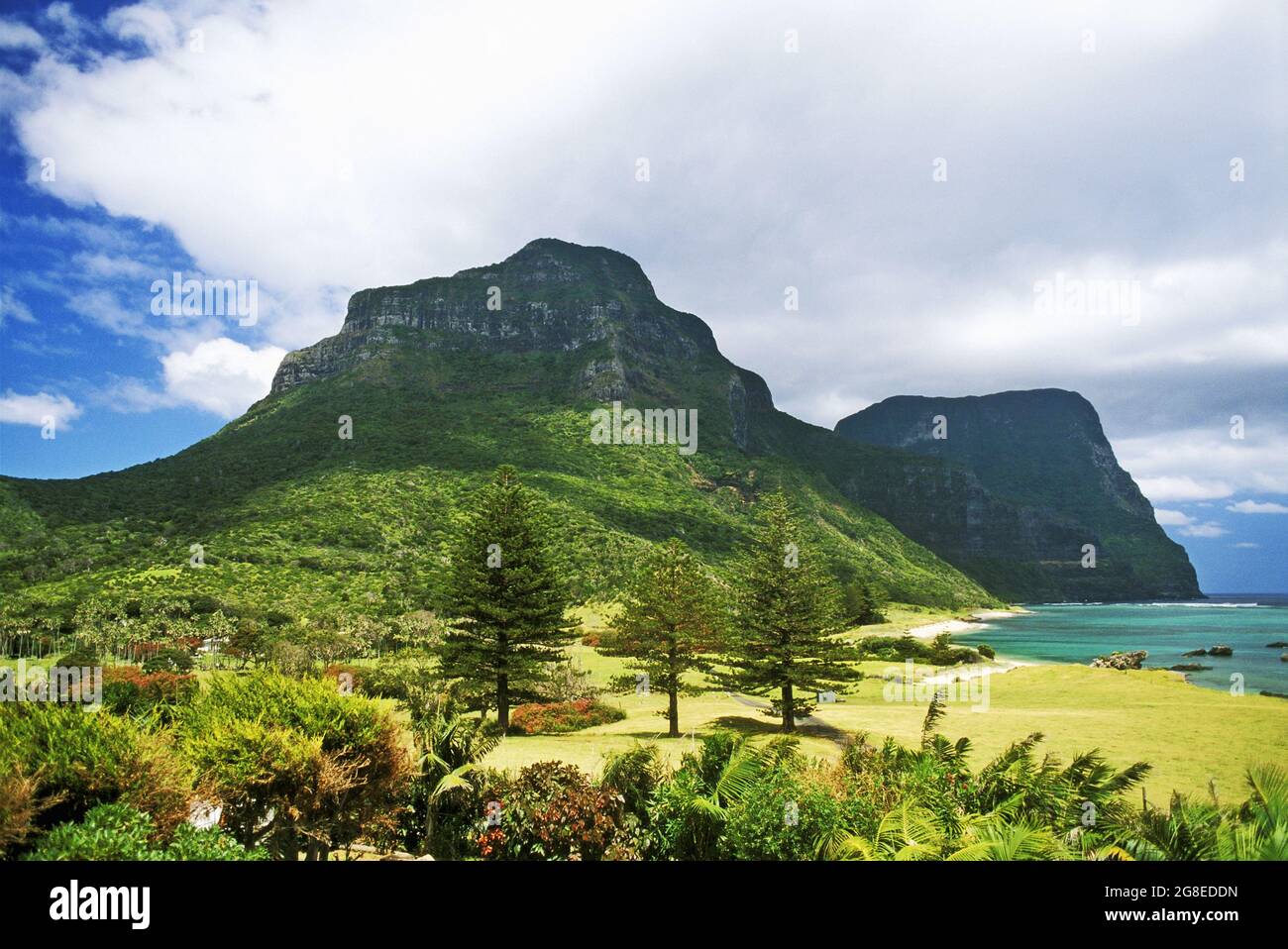 Mt Gower and Mt Lidgbird, the twin peaks of Lord Howe Island lying off ...