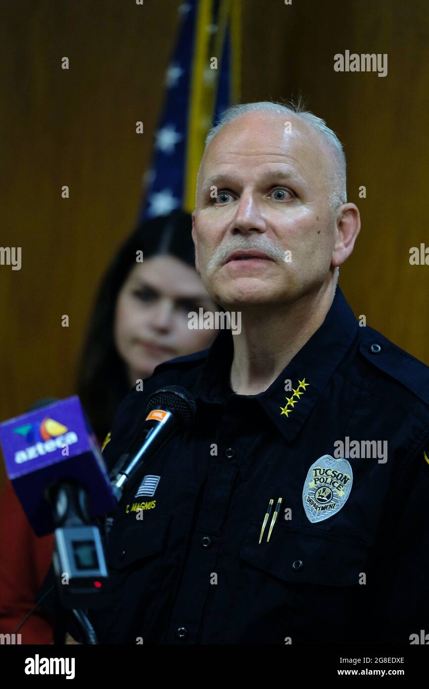 Tucson, Arizona, USA. 19th July, 2021. Tucson Police Chief Chris Magnus ...