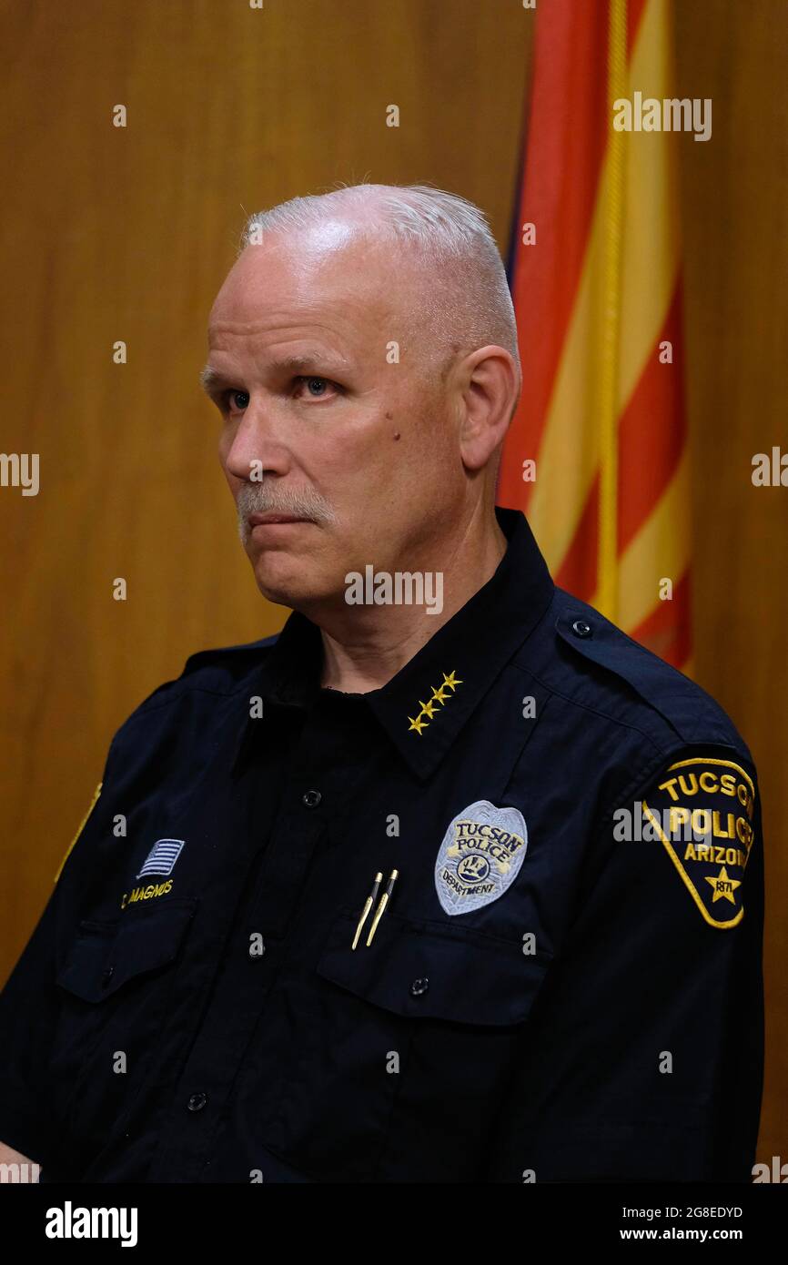 Tucson, Arizona, USA. 19th July, 2021. Tucson Police Chief Chris Magnus ...