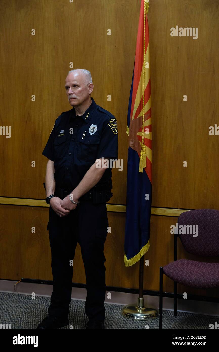 Tucson, Arizona, USA. 19th July, 2021. Tucson Police Chief Chris Magnus ...
