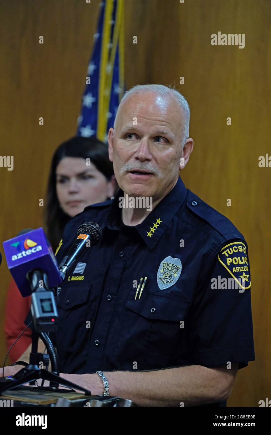 Tucson, Arizona, USA. 19th July, 2021. Tucson Police Chief Chris Magnus ...