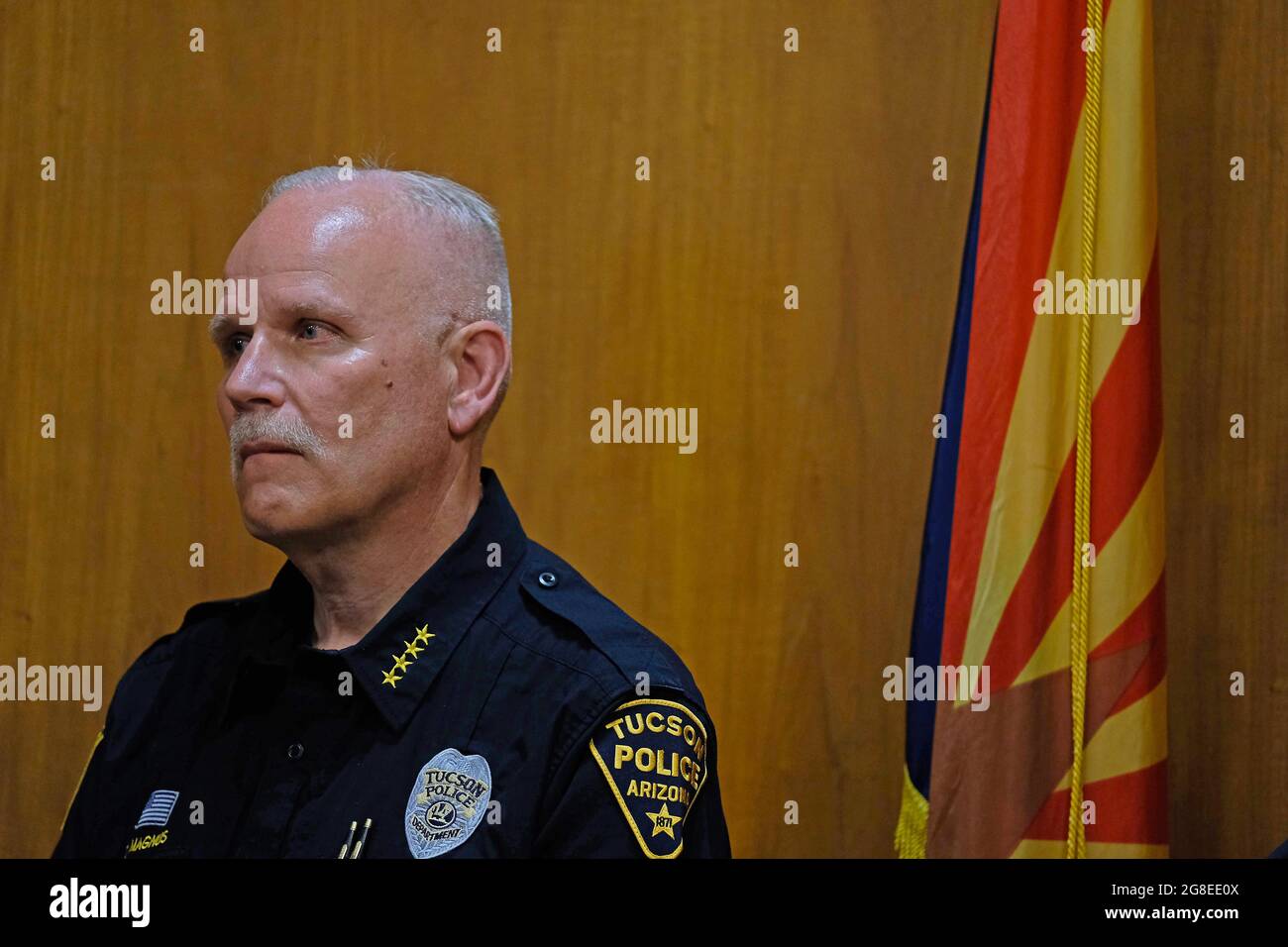 Tucson, Arizona, USA. 19th July, 2021. Tucson Police Chief Chris Magnus ...