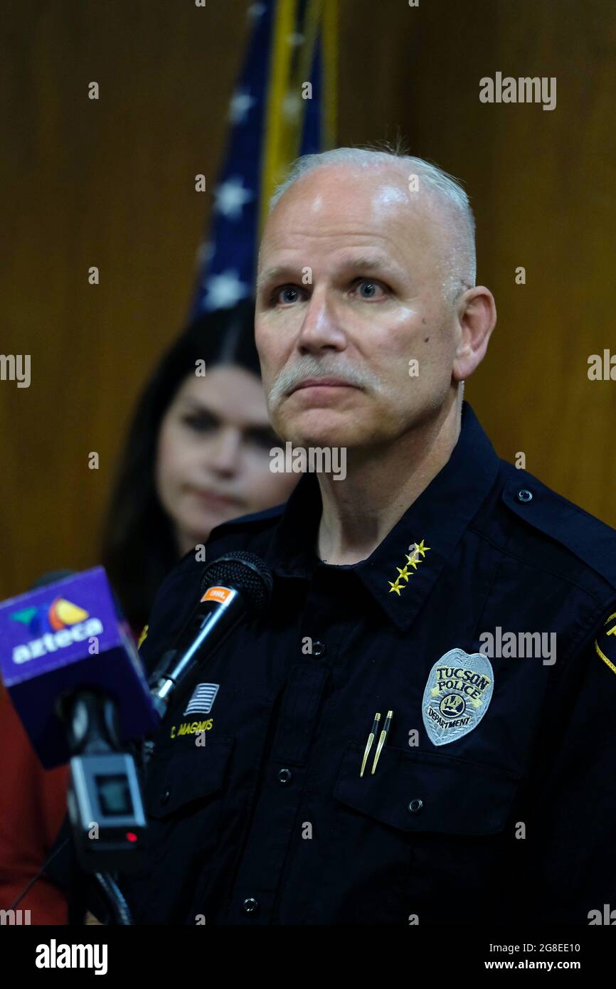 Tucson, Arizona, USA. 19th July, 2021. Tucson Police Chief Chris Magnus ...