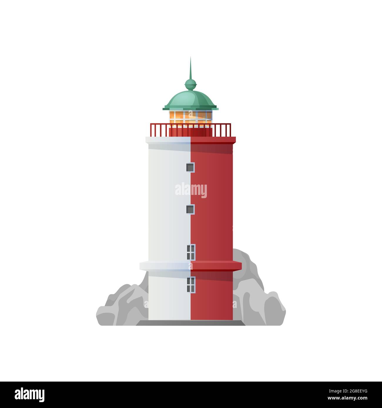 Lighthouse icon with isolated vector ocean and sea beacon tower ...