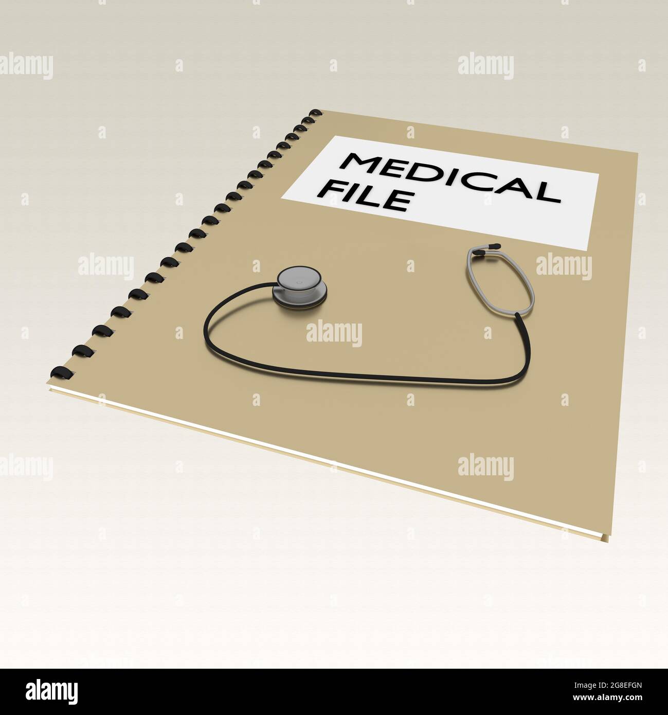 3D illustration of Medical File script on a booklet along with a ...