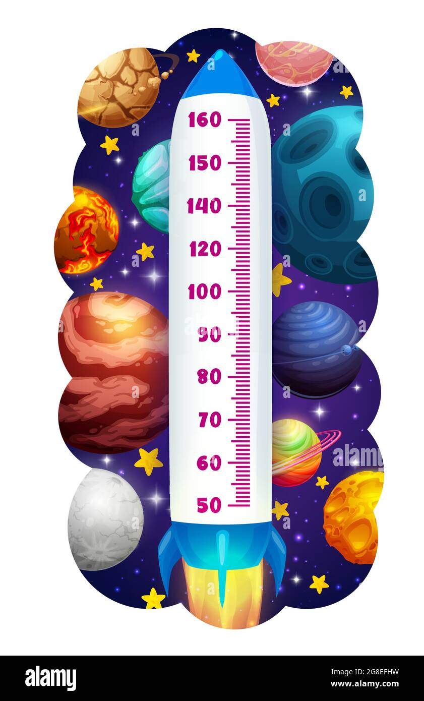 Kids height chart in space, rocket and planets growth measure. Cartoon ...