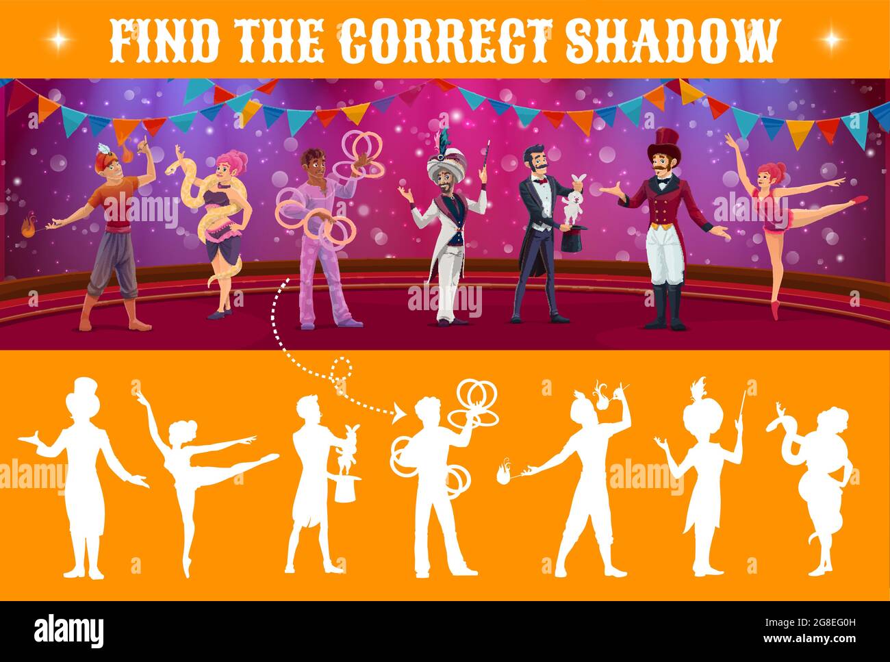Find shadow vector kids game with circus characters on shapito stage ...