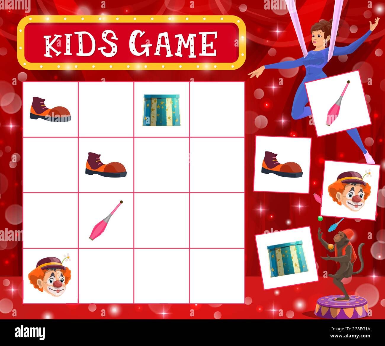 Circus sudoku kids game of vector education block puzzle. Logic game ...