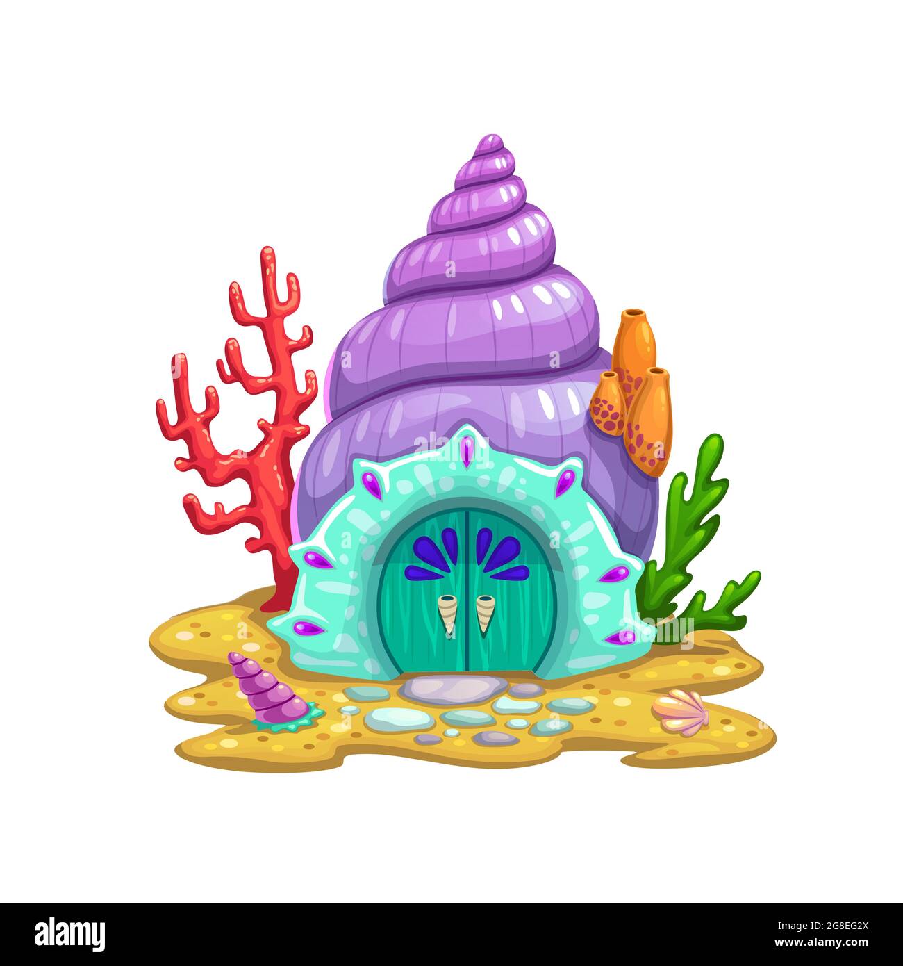 Fairy sea shell house or dwelling of sorceress. Vector fairytale ...