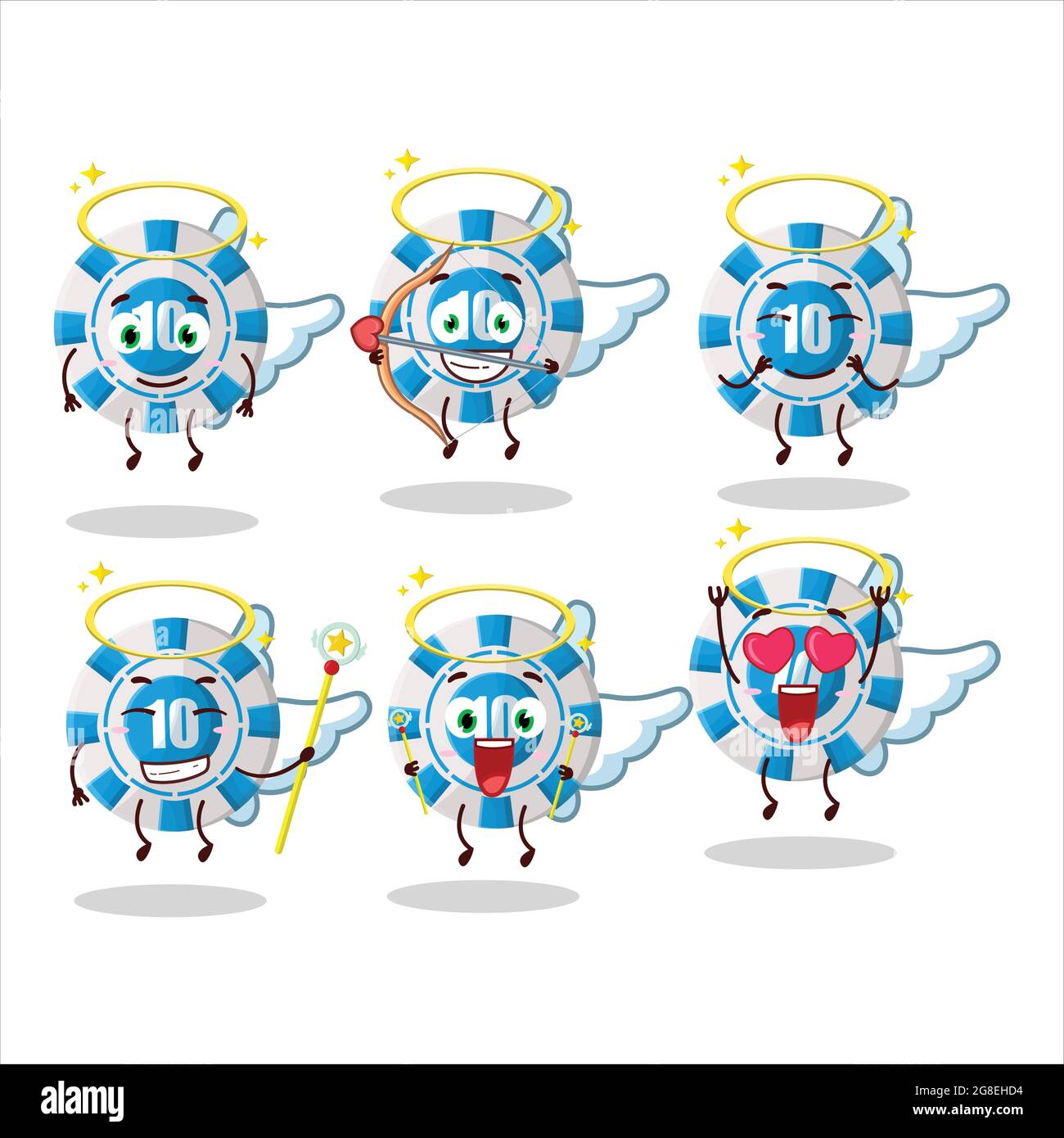 10 Dollar casino chip cartoon designs as a cute angel character. Vector ...