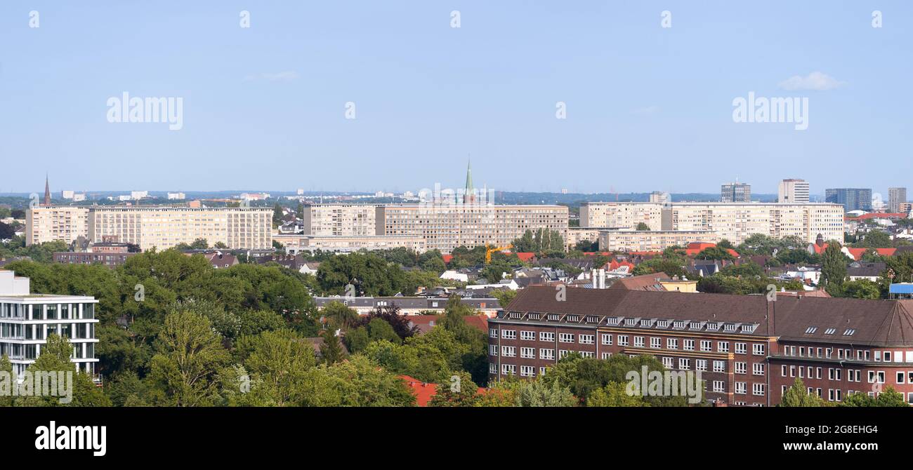 Hamburg, Germany. 17th July, 2021. The high-rises at Grindelberg behind ...
