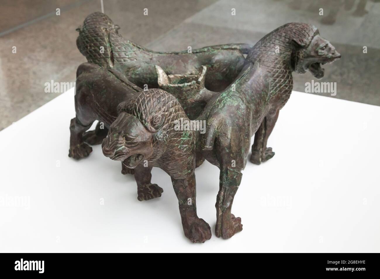Massive bronze stand, triangle formation by lions, from Persepolis ...