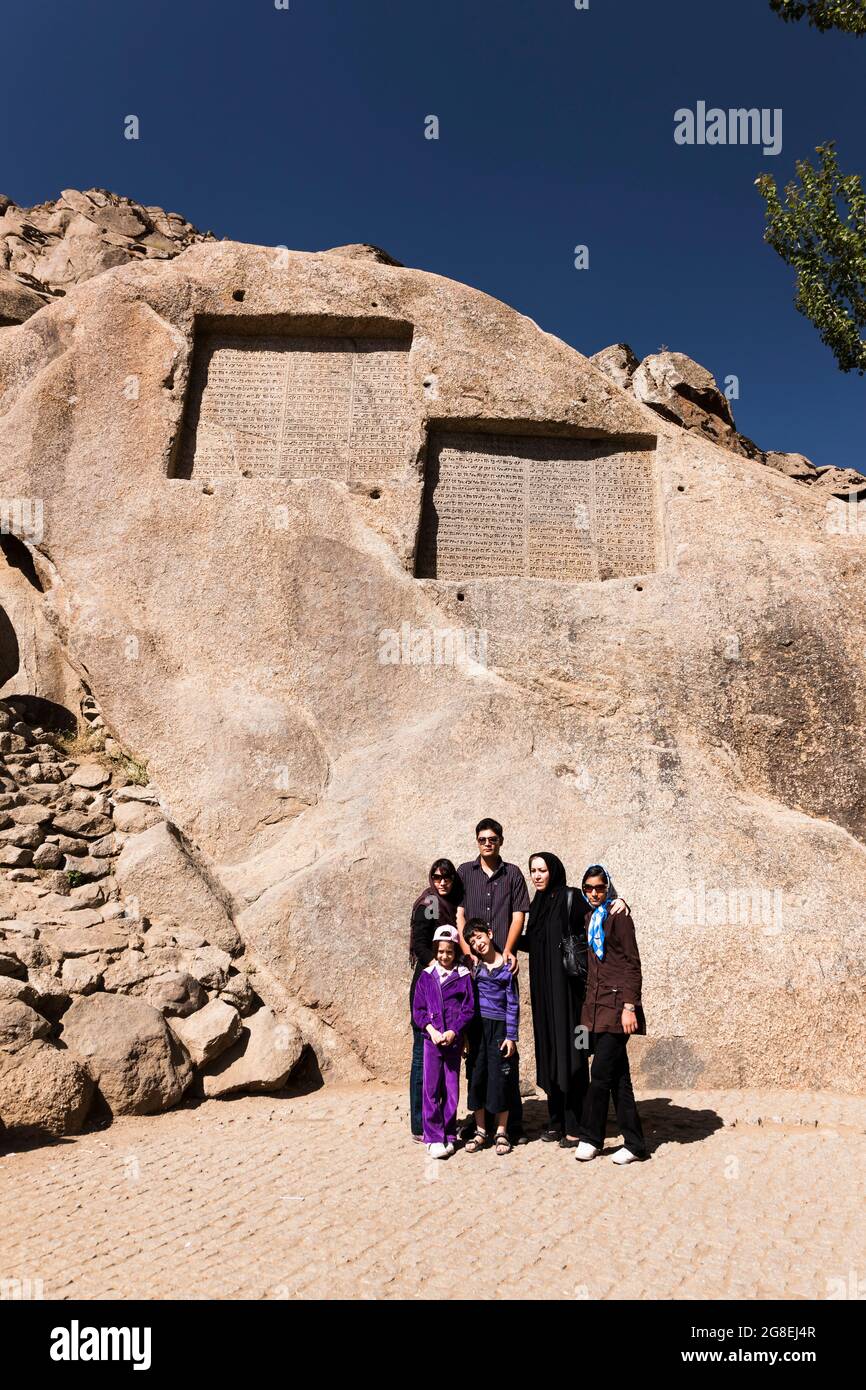 People posing, Ganj Nameh(Ganiname), Achaemenid cuneiform inscriptions ...