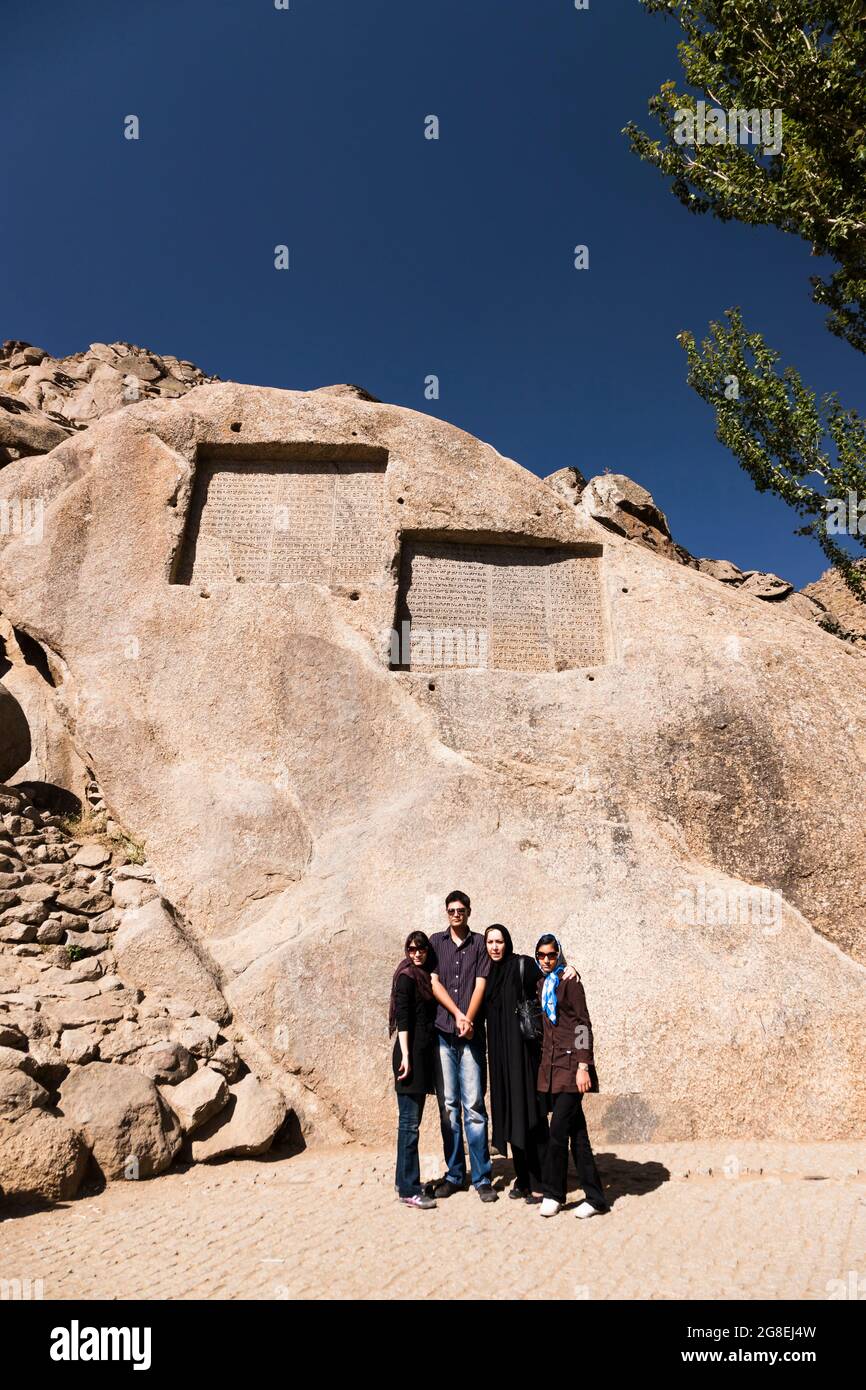 People posing, Ganj Nameh(Ganiname), Achaemenid cuneiform inscriptions ...