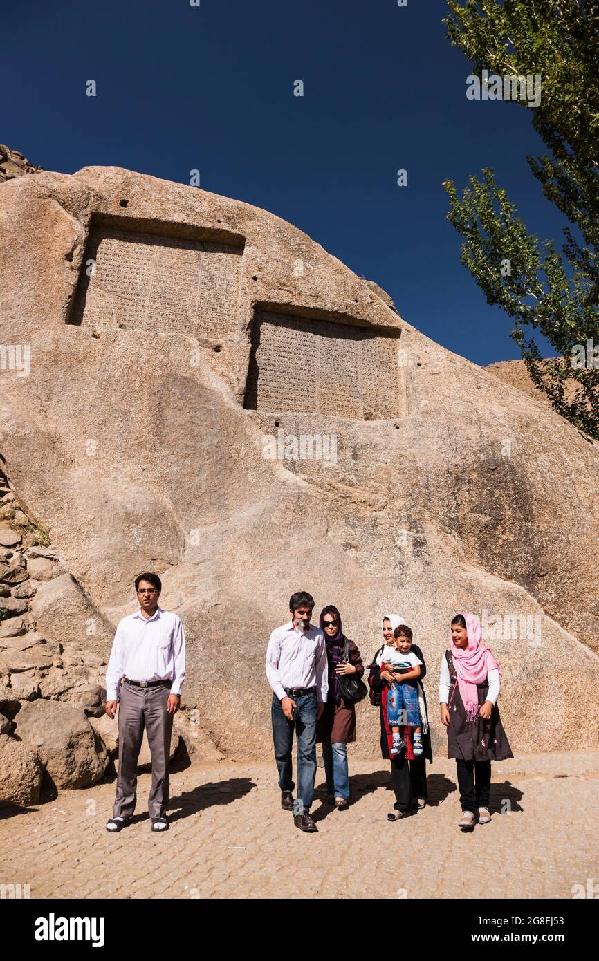 People posing, Ganj Nameh(Ganiname), Achaemenid cuneiform inscriptions ...