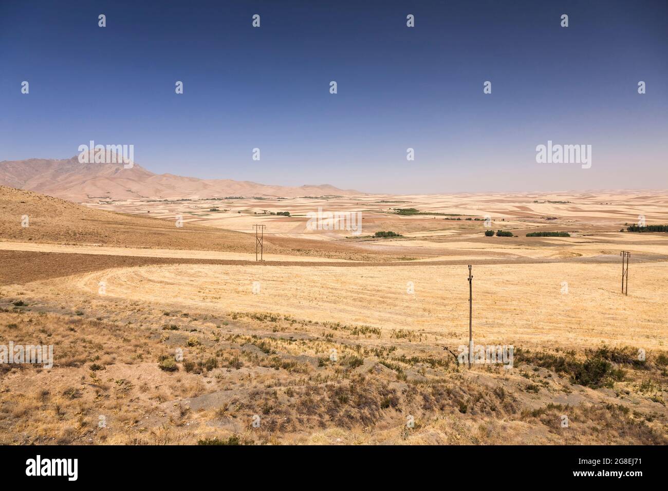 Landscape of highland with mountains and fields, suburb of Hamedan ...