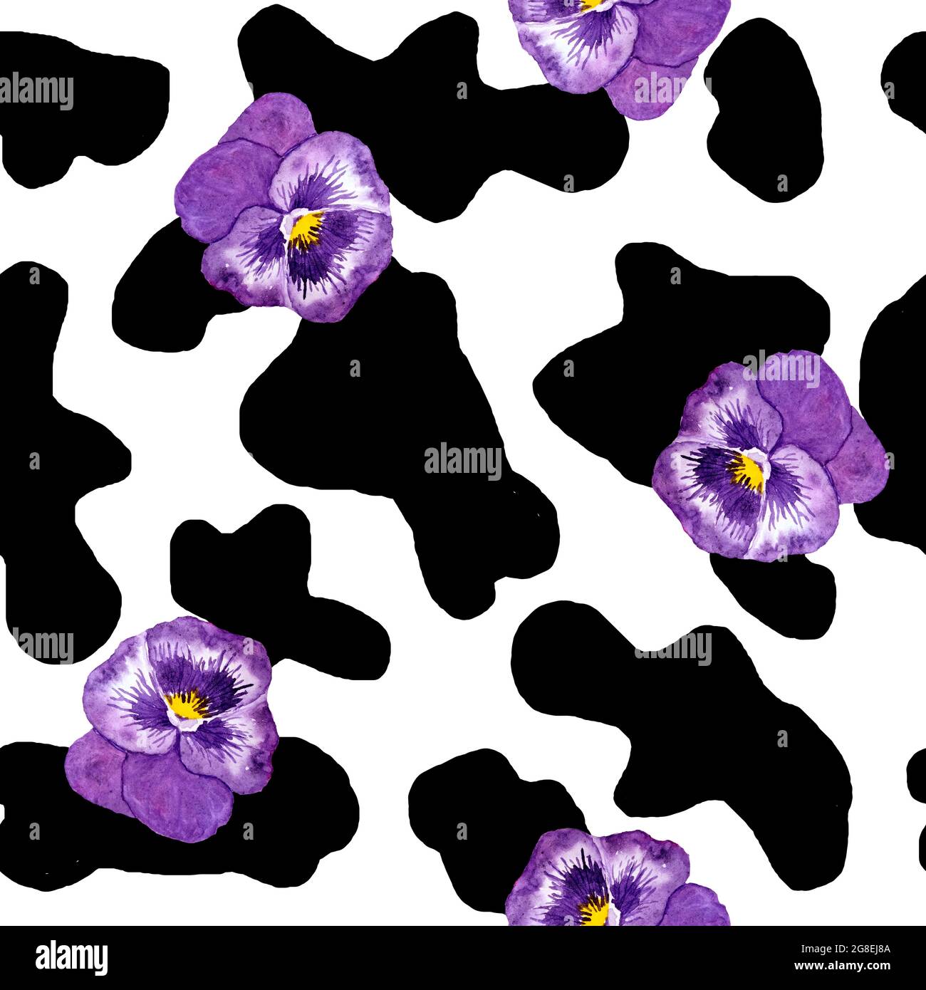 Watercolor hand drawn seamless cow print fabric pattern, black white ...