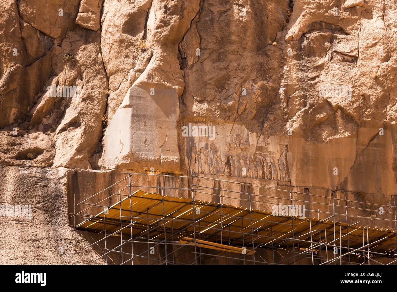 Bisotun(Behistun,Bistun), relief carvings on the face of steep rock ...