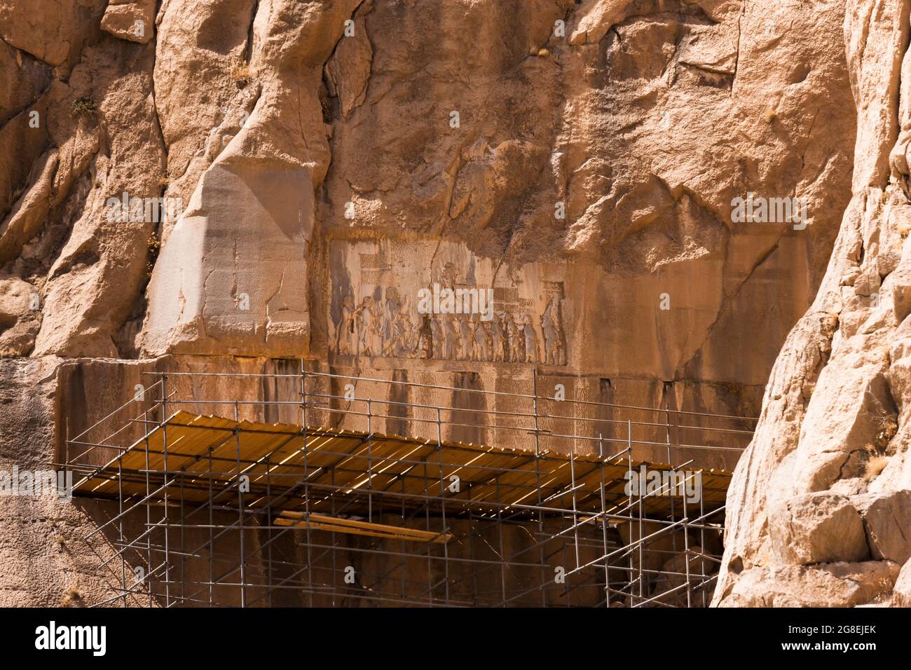 Bisotun(Behistun,Bistun), relief carvings on the face of steep rock ...