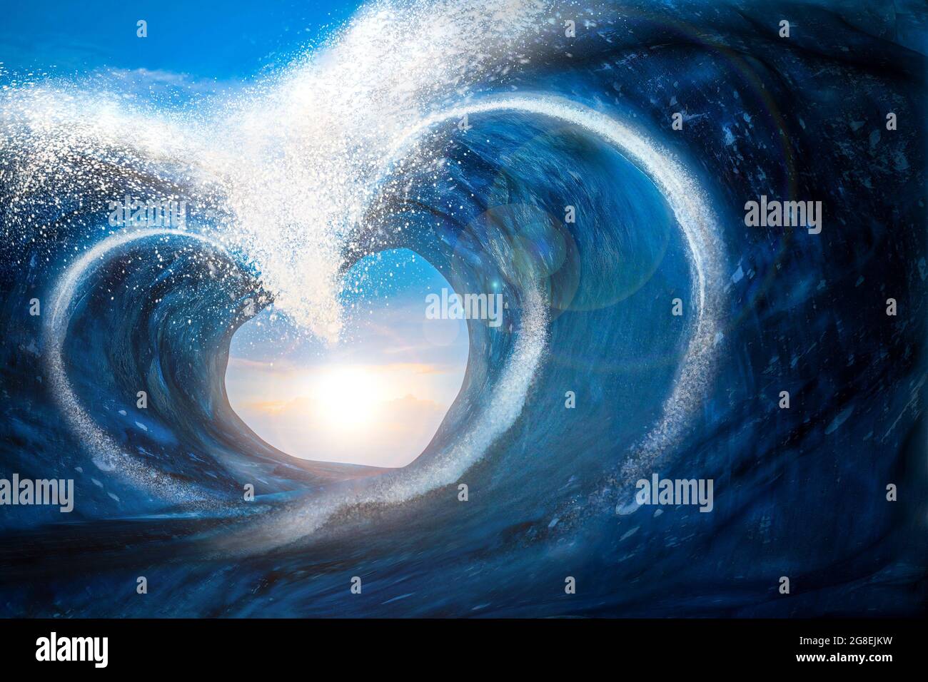 3D Rendering of Two Seismic Sea waves form to a heart Shape Stock Photo ...