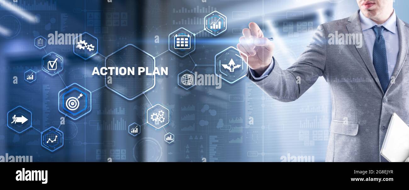 Business Action Plan strategy concept on virtual screen. Time ...