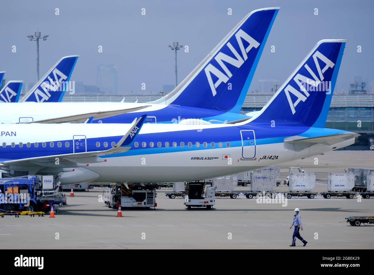 Tokyo, Japan. 15th July, 2021. All Nippon Airways (ANA) airplanes seen ...