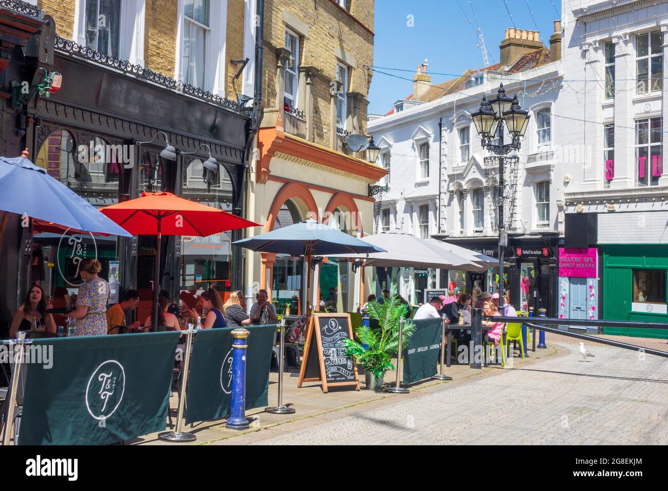 Folkestone, Kent, cafes and restaurants on Rendezvous Street, UK Stock ...