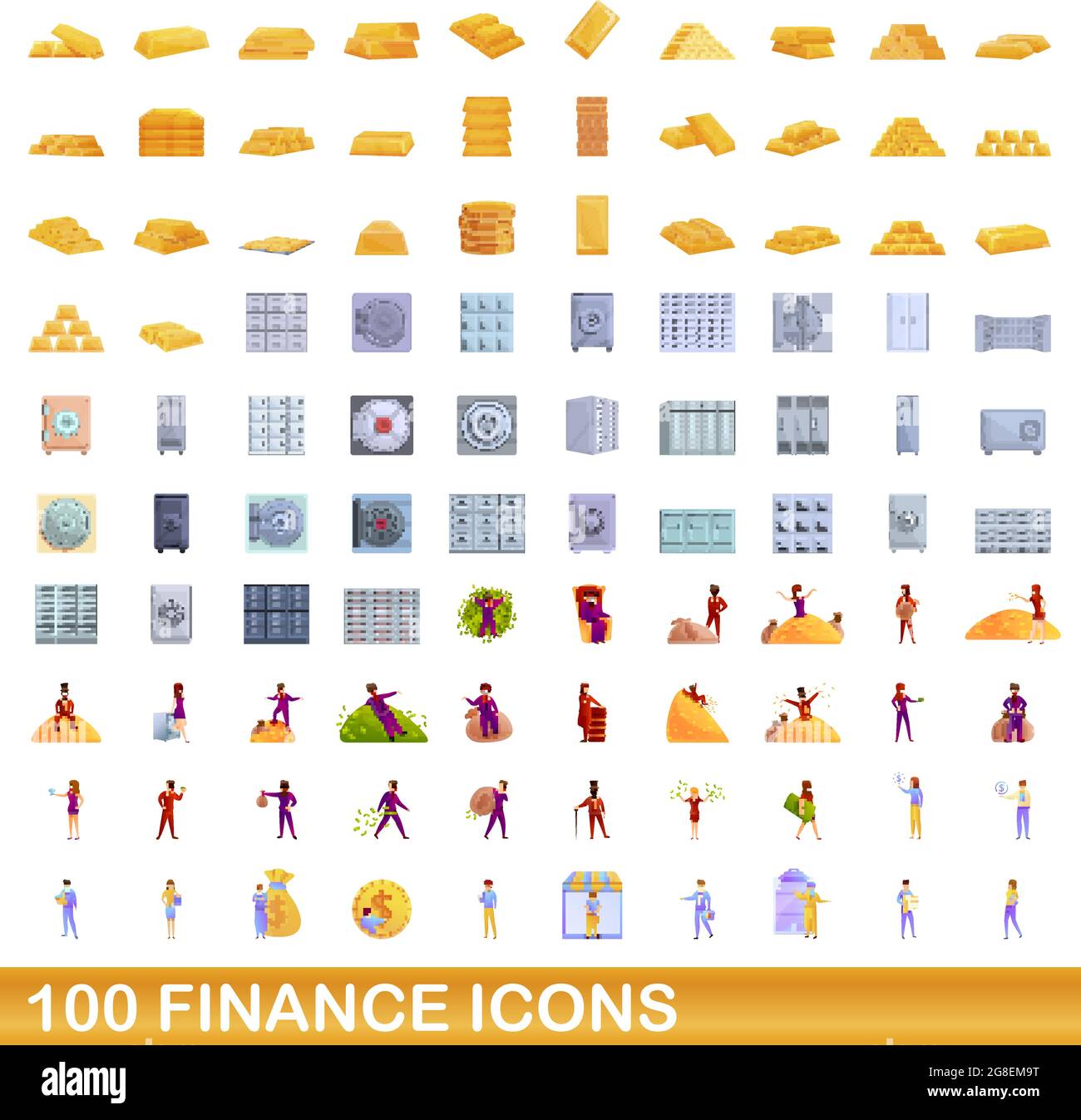 100 finance icons set. Cartoon illustration of 100 finance icons vector ...