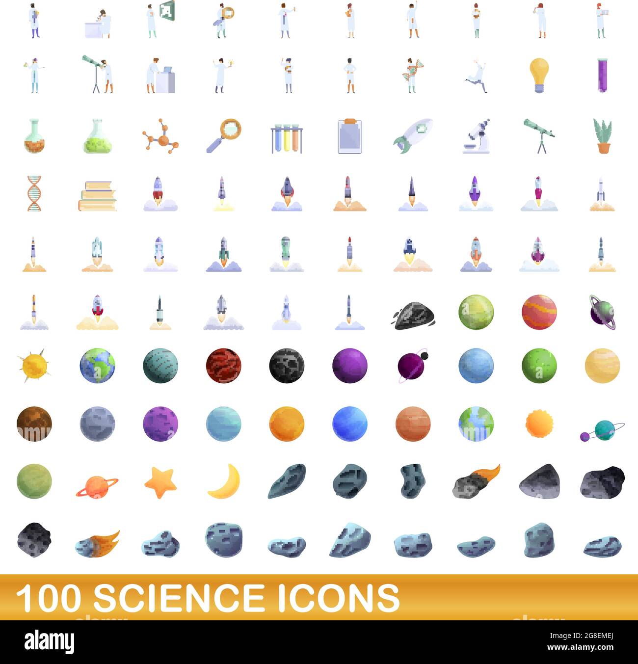100 science icons set. Cartoon illustration of 100 science icons vector ...