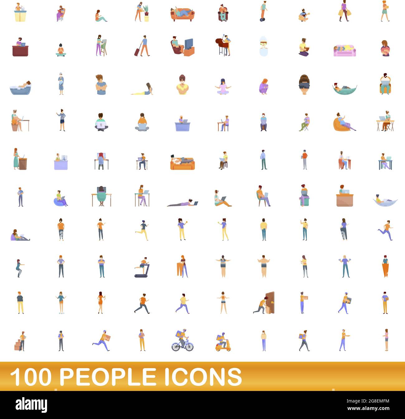 100 people icons set. Cartoon illustration of 100 people icons vector ...