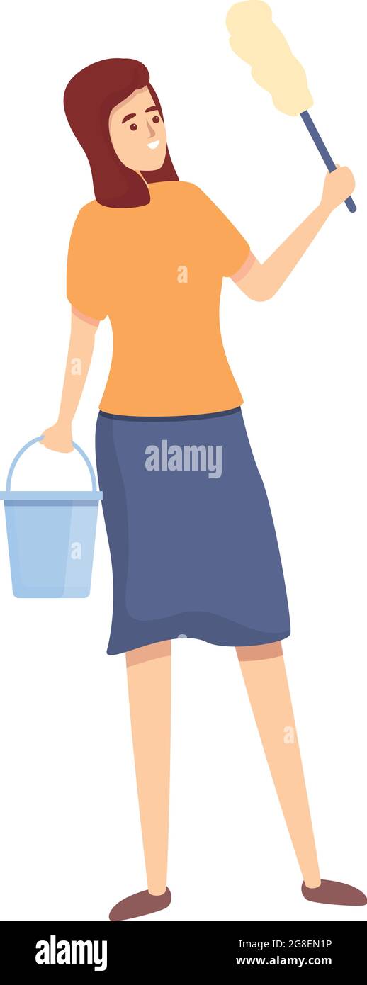 Woman cleaning icon cartoon vector. Home housewife. Busy household ...