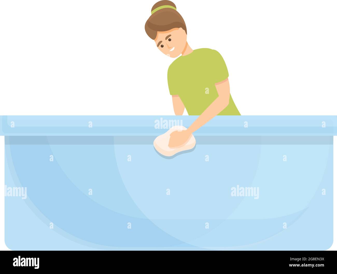 Bathtub cleaning icon cartoon vector. Housewife busy. Woman housework ...