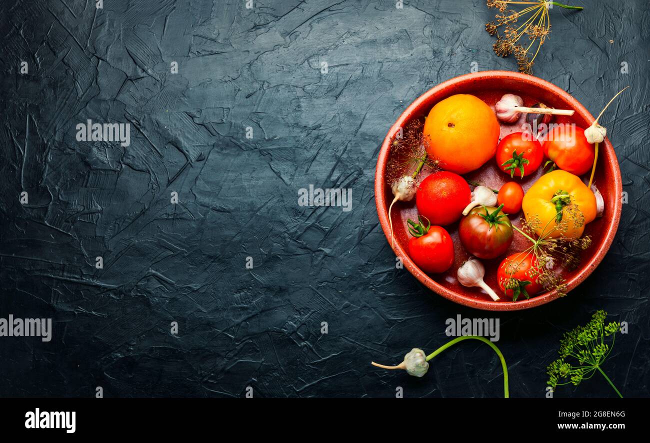 Salted homemade tomato.Cooking process.Canned tomato.Marinated ...
