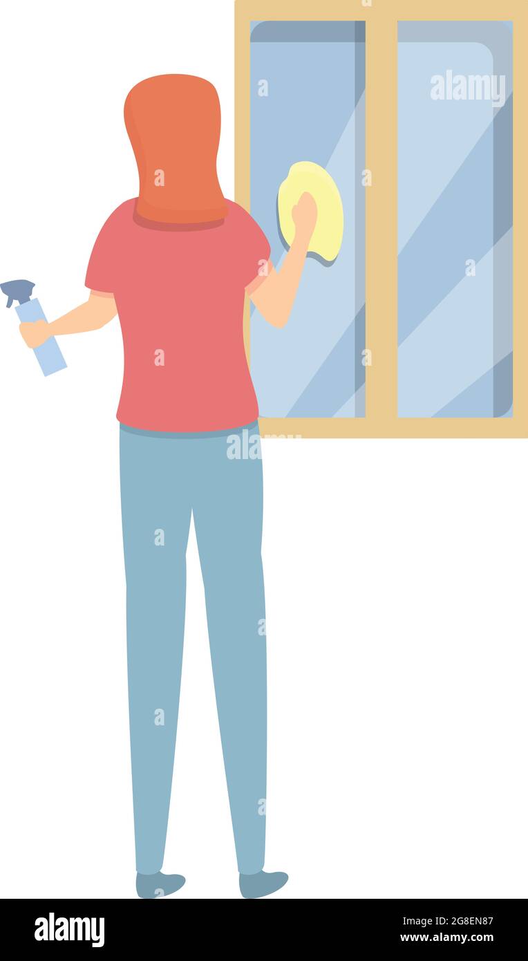 Window cleaning icon cartoon vector. Woman housewife. House clean Stock ...