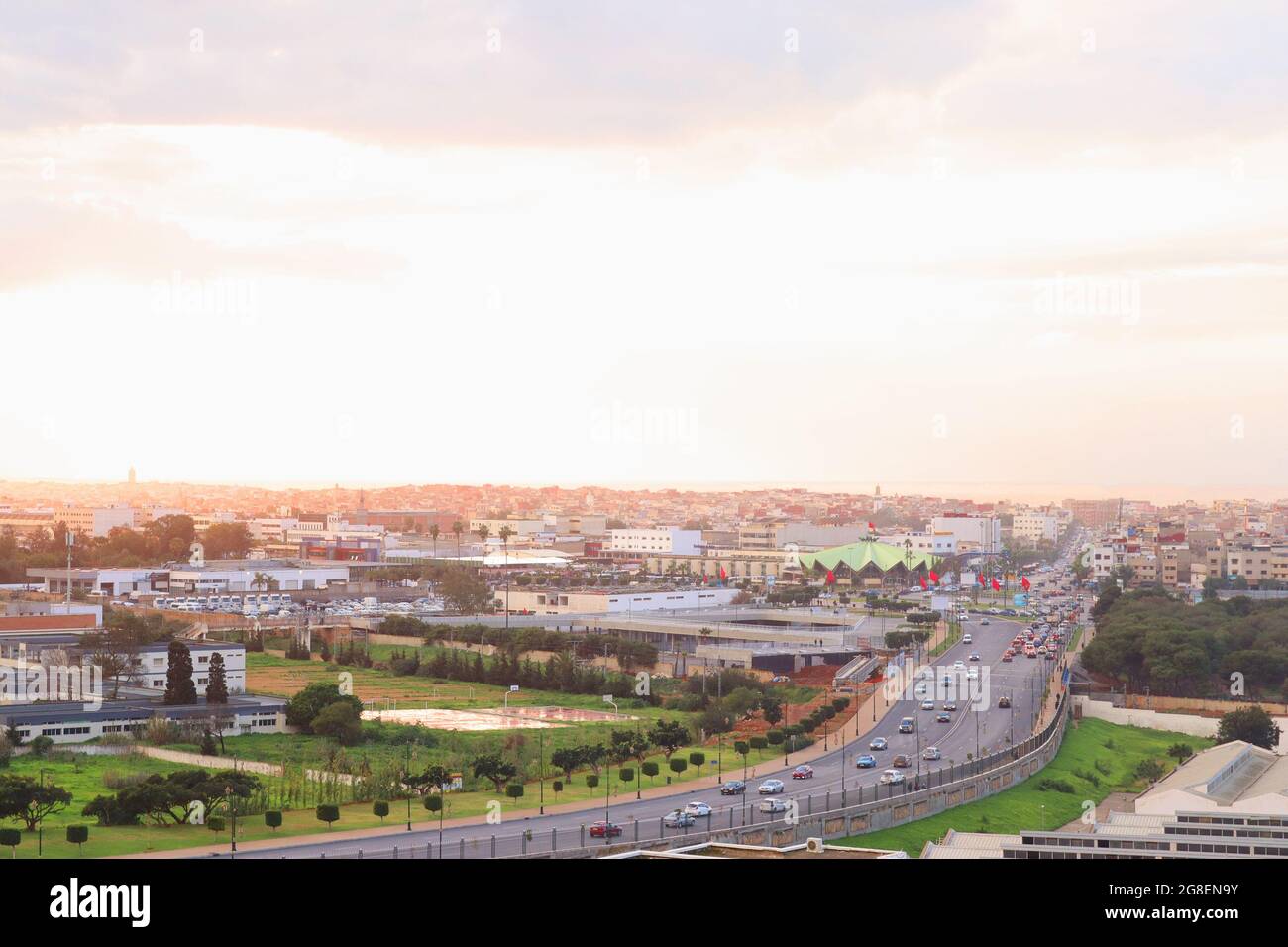 RABAT, MOROCCO - Jul 07, 2021: An aerial view of the sunset at Rabat ...
