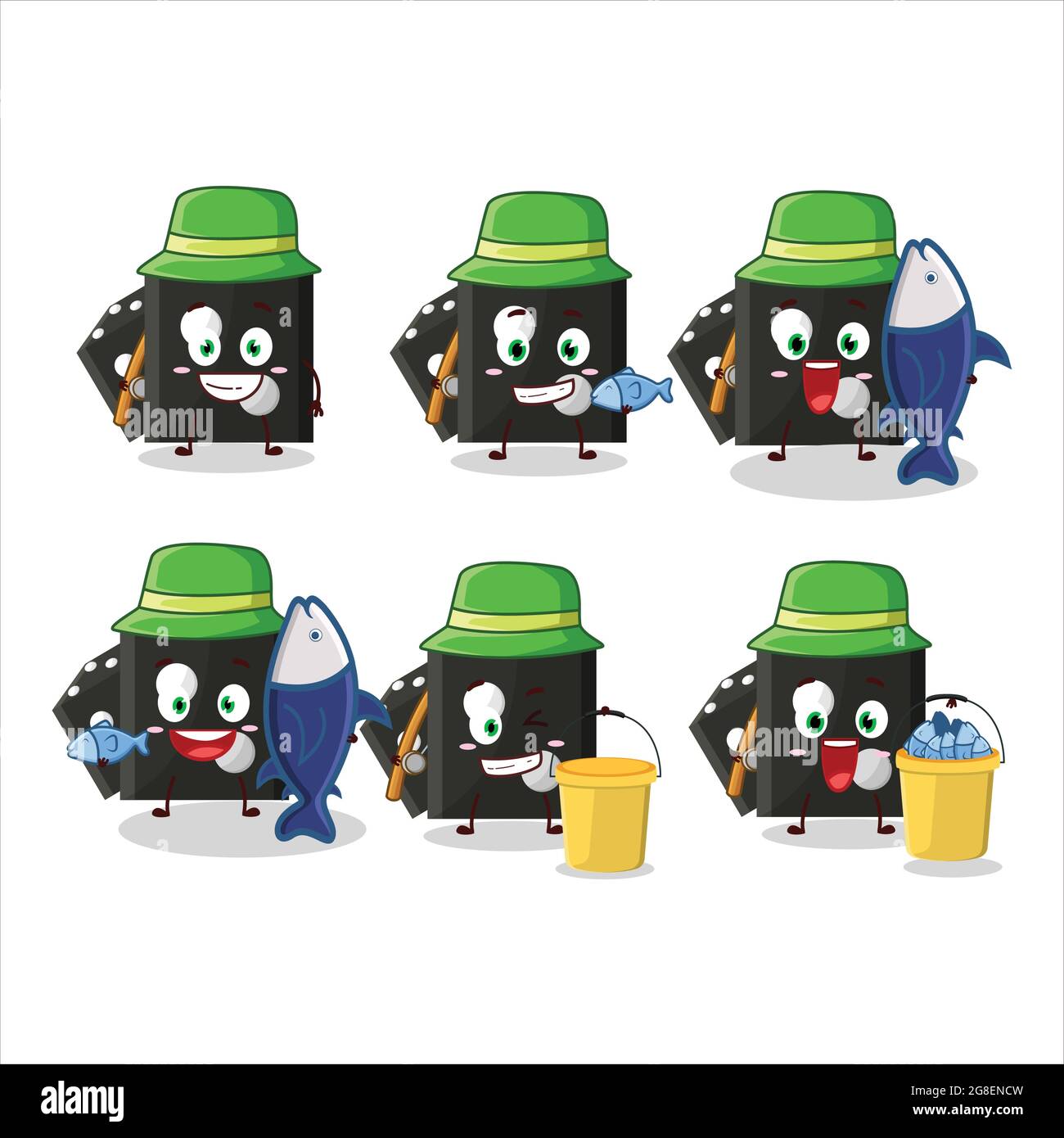 A fisherman black dice new cartoon picture catch a big fish. Vector ...
