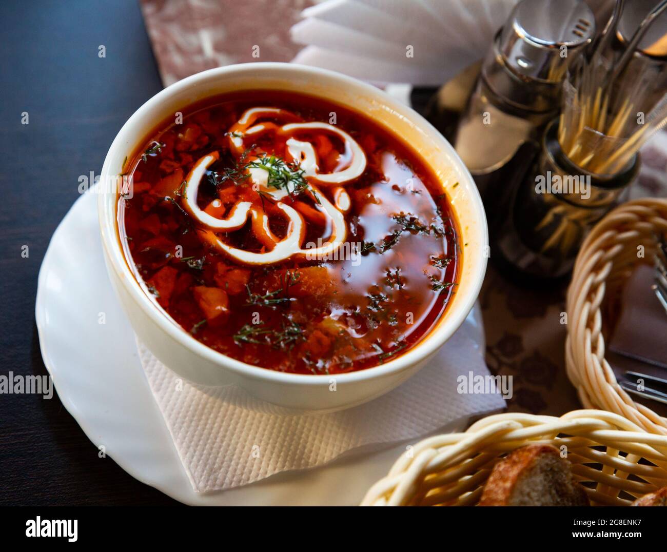Russian cuisine - solyanka soup with various ingredients Stock Photo ...