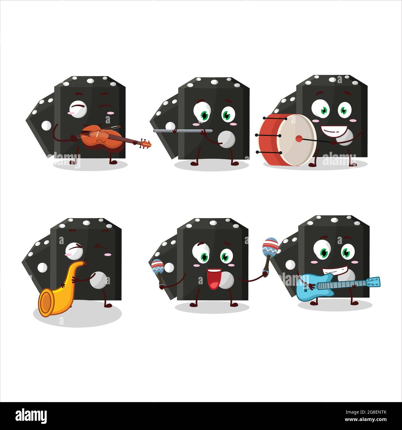 Cartoon character of black dice new playing some musical instruments ...