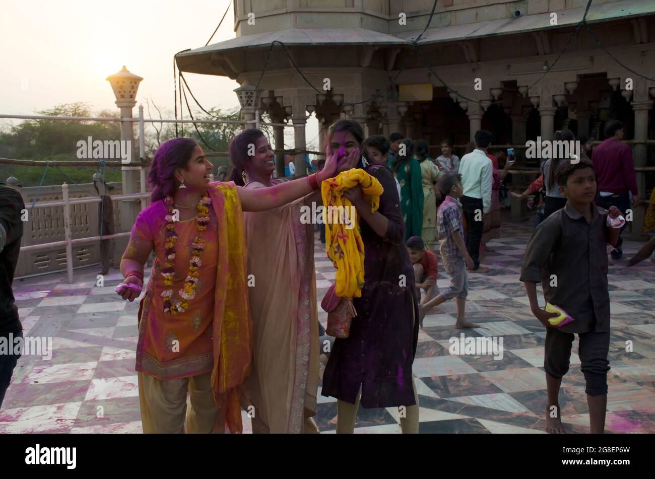 Young ladies are playing colors to celebrate "Holi" in India Stock ...