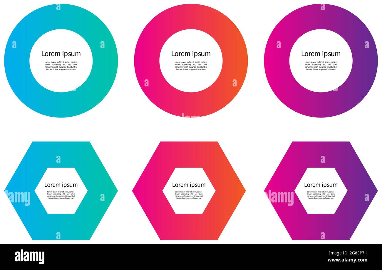 Round circle hexagon infographic element set. 1, 2, 3 step process ...